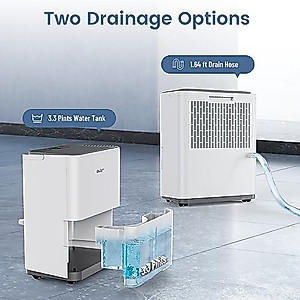 DuraComfort Dehumidifiers For Home With Hose,Up to 1000 Sq.Ft Dehumidifier for Basement Bedroom Bathroom,Suitable for various small rooms,white