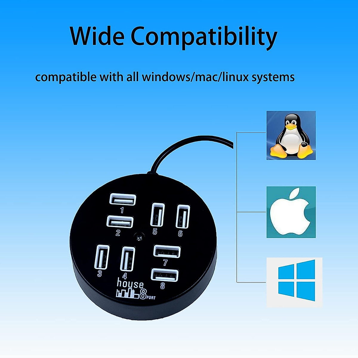 COTUFLY 8 Port Portable USB 2.0 Hub for Ultra Book, MacBook Air, Windows 8 Tablet PC, USB Devices, Phone, Hard Driver, USB Flash Driver, Laptop,Keyboard,Mouse,Printer, scanners, and More
