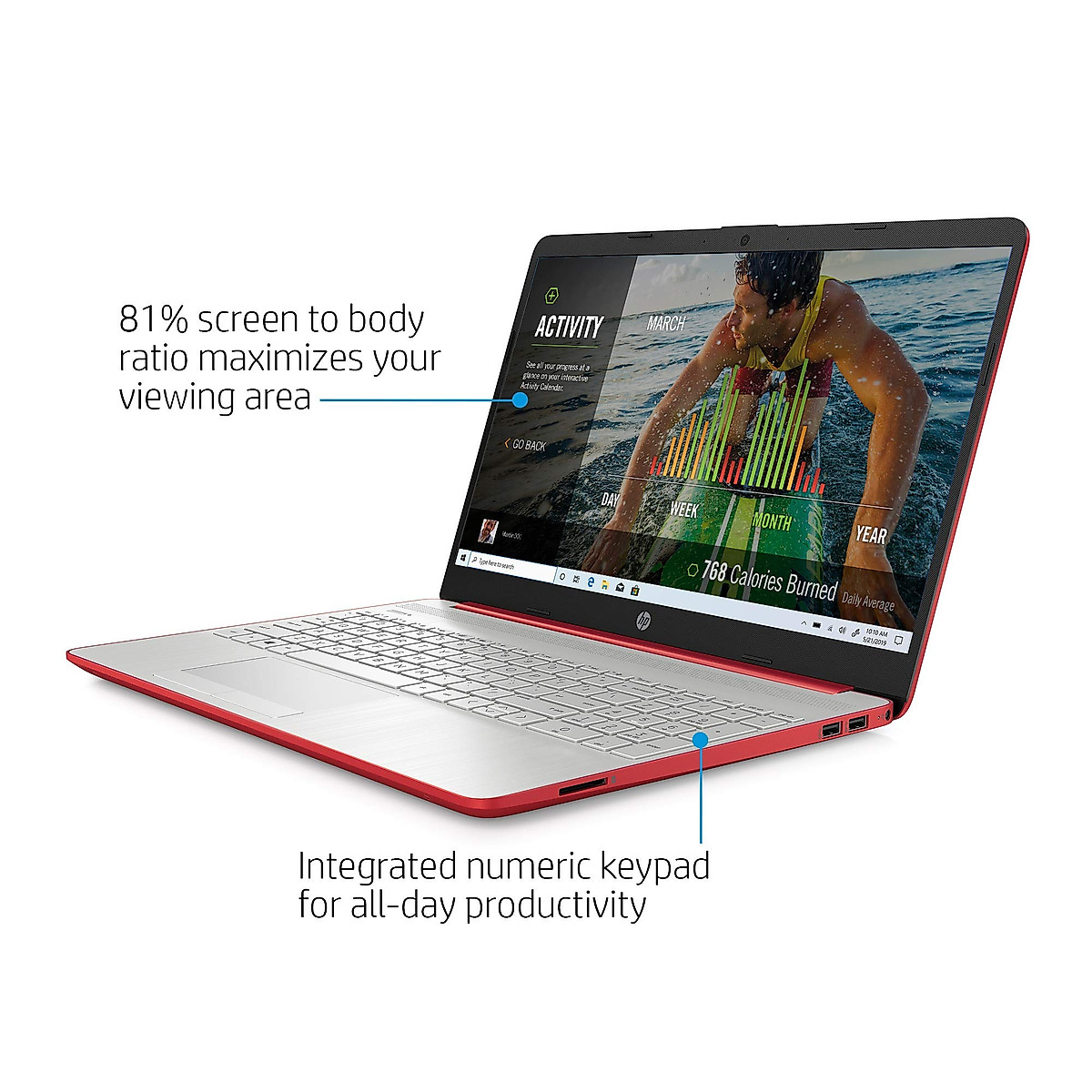 HP 2021 Pavilion 15.6" HD Laptop Computer, Intel Pentium Processor, Quad Core, 8GB RAM, 128GB SSD, HD Webcam, USB-C, HDMI, Bluetooth RJ-45, Windows 10 S, Red, GOLDOXIS 32gb Card