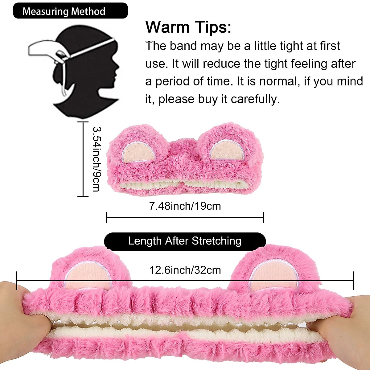 WHAVEL 2PCS Spa Headbands, Cute Bear Ears Makeup Skincare Face Wash Headbands (Pink, Rose)