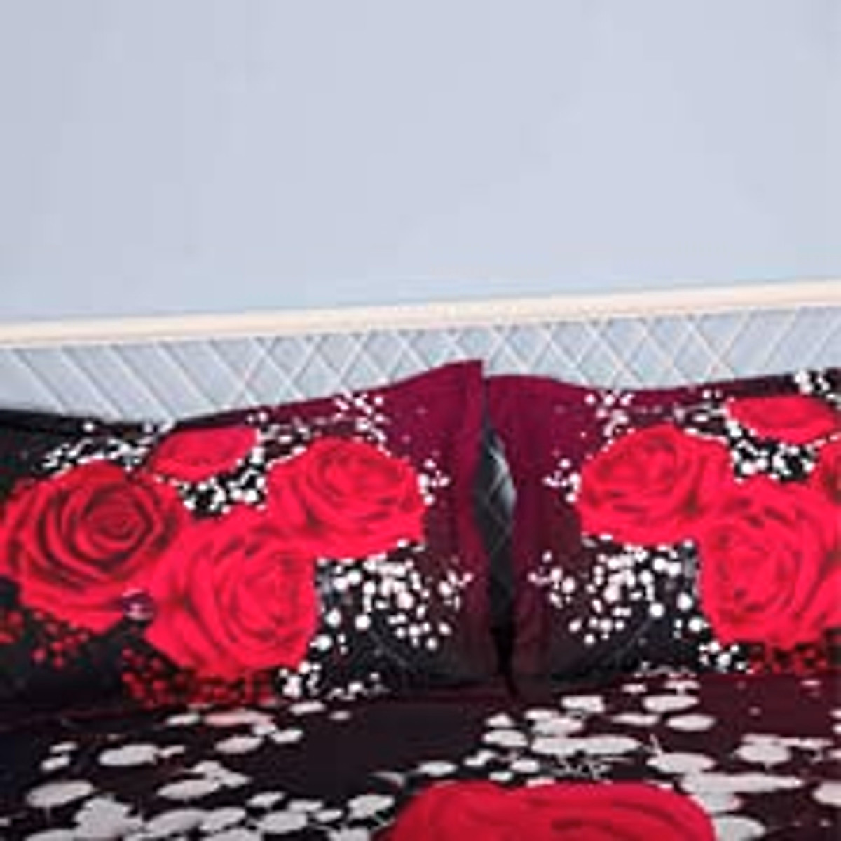 3D Oil Red Rose Bedding Sets 4PC,(1PC Duvet Cover,1PC Bed Sheet,2PC Pillowcase),100% Cotton King Queen Size Red Rose Duvet Cover Sets,Queen/Full Size