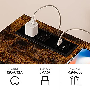 HOOBRO 3-Tier Narrow Console Table with Charging Station, Entryway Table with 2 Power Outlets and 2 USB Ports, Skinny Sofa Hallway Table, for Living Room, Rustic Brown and Black BF143UXG01