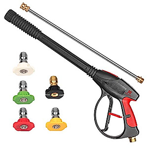 PROWESSPRO Pressure Washer Gun with Pressure Washer Wand Extension Replacement and 5 Nozzle Spray Tips, Power Washer Gun with M22 14mm and M22 15mm Fitting, 40 Inch Adjustable Length (21 Inch)