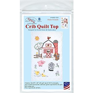 Jack Dempsey WH FRNDS Crib Quilt Tops Farm Friends, White