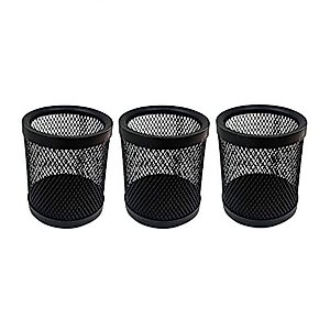 Rely+ Black Metal Wire Mesh Pen and Cup Pencil Holder, Desk Accessories, Makeup Brush Holders & Workspace Organizers for Home, School, 3 Pack…