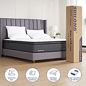 SUI LONG Queen Size Mattress, 11 Inch Medium Firm Hybrid Mattress with Memory Foam and Pocket Springs for Pressure Relief & Supportive, Fiberglass Free, Queen Mattress in a Box, Black