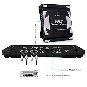 Pyle 2 Channel Car Stereo Amplifier - 1400W Dual Channel Bridgeable High Power MOSFET Audio Sound Auto Small Speaker Amp w/ Crossover, Bass Boost Control, Gold Plated RCA Input Output -PLA2200, Black