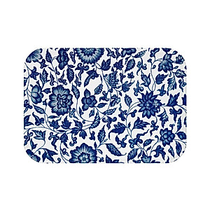 Bath Mat Blue White Floral Botanical Home Decor Durable Welcome Front Door Mats Entryway Rugs Non-Slip Floor Mat Entrance Rugs Bath Rug Kitchen Rugs 18 x 30 in