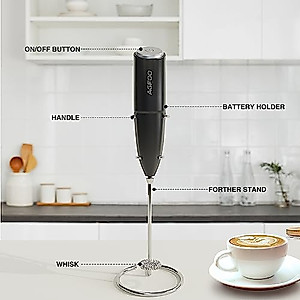 Hand Mixer Milk Frother For Coffee - AGFOO Coffee Frother Handheld Foam Maker With Stand, Electric whisk Drink Mixer Mini Foamer for Cappuccino, Frappe, Matcha, Hot Chocolate, Black