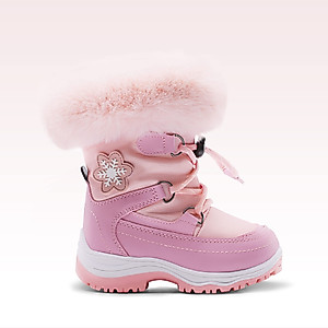 DREAM PAIRS Girls Toddler Snow Boots Slip Resistant Faux Fur Lined Mid Calf Little Kids Winter Shoes,Size 5 Toddler,Pink,SDSB2221K