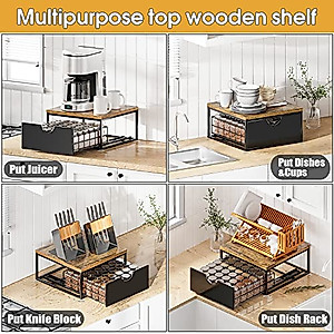 FOOZOUP Pull Out Spice Rack Organizer for Countertop Cabinet with Wood Shelf,Drawer Metal Pull Down Spice Drawer Can Hold 36 Jars