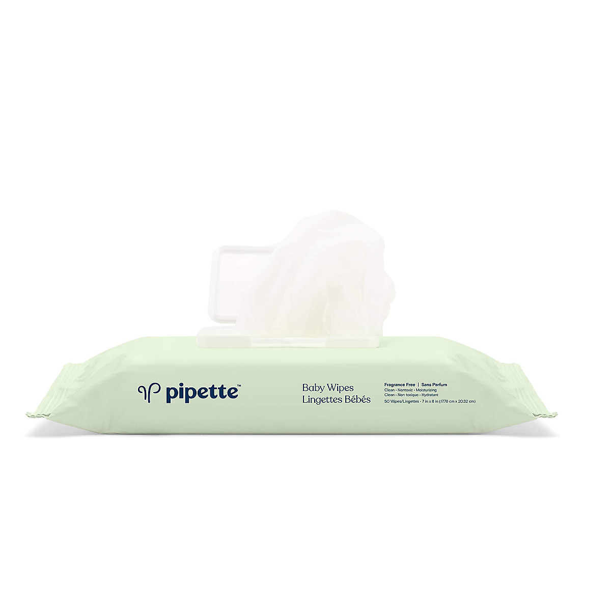 Pipette Baby Wipes - 100% Natural Plant-Derived Fibers, Unscented, Water-Based & Alcohol-Free for Sensitive Skin, Clean, Safe, Gentle, Newborn Essentials Must Haves, 50 Count (Pack of 1)