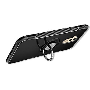 Orzero TPU + PC Hybrid Dual Layer Case Compatible for Huawei Mate 20 Lite Full Body Heavy Duty Protection 360 Rotating Metal Ring [Adsorbed Iron Plate] - Blue