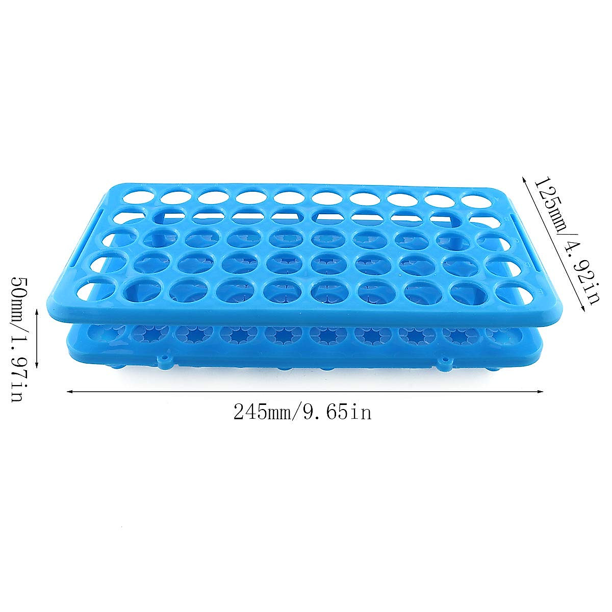 E-outstanding Test Tube Rack Blue Plastic Centrifuge Tube Racks with Silicone Pad Tubes 50 Positions for 5ml,10ml,15ml,50ml 18mm