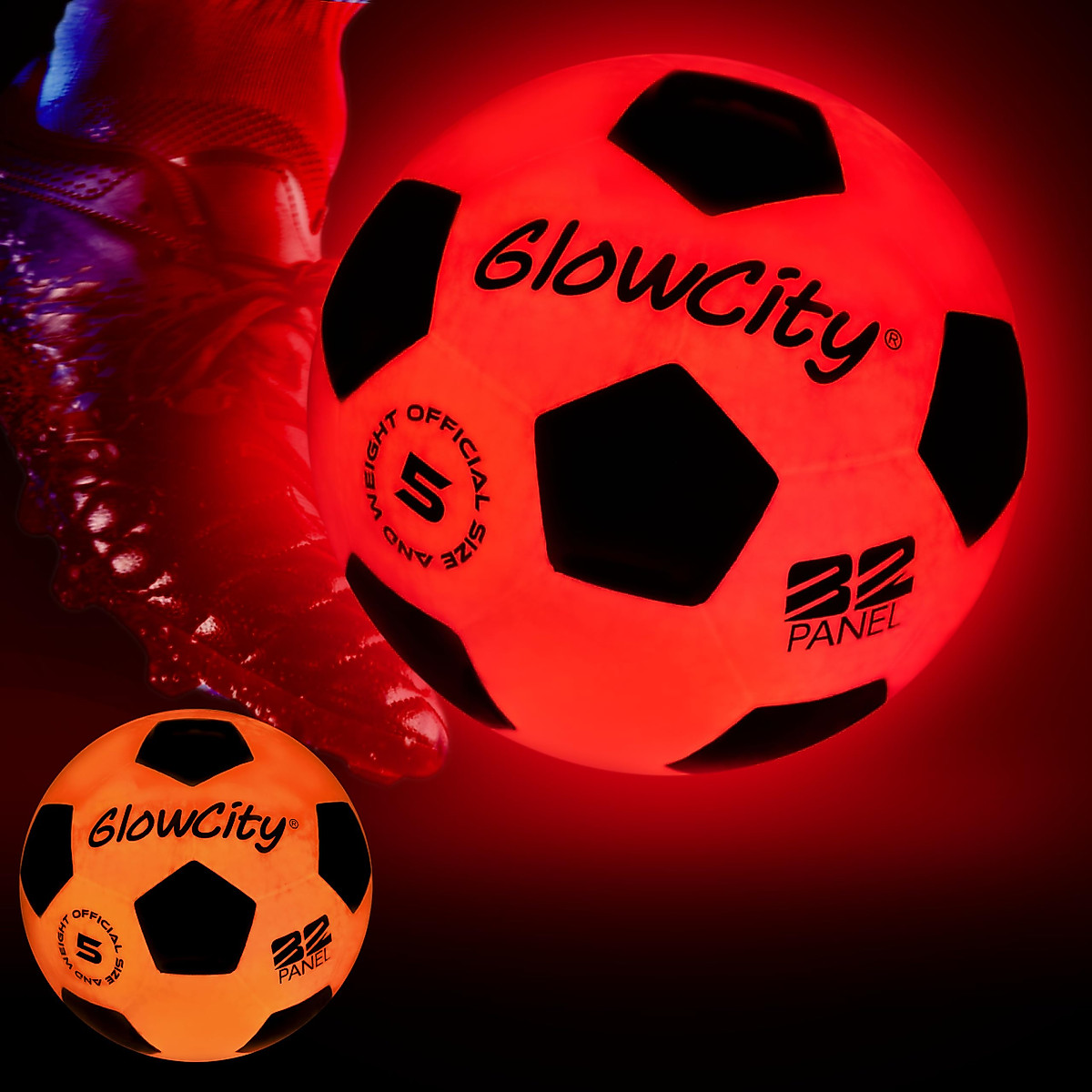 GlowCity Glow in The Dark Soccer Ball | Light Up Indoor/Outdoor Soccer Ball with 2 LED Lights | Pre-Installed Batteries | Fun Gift for Teens