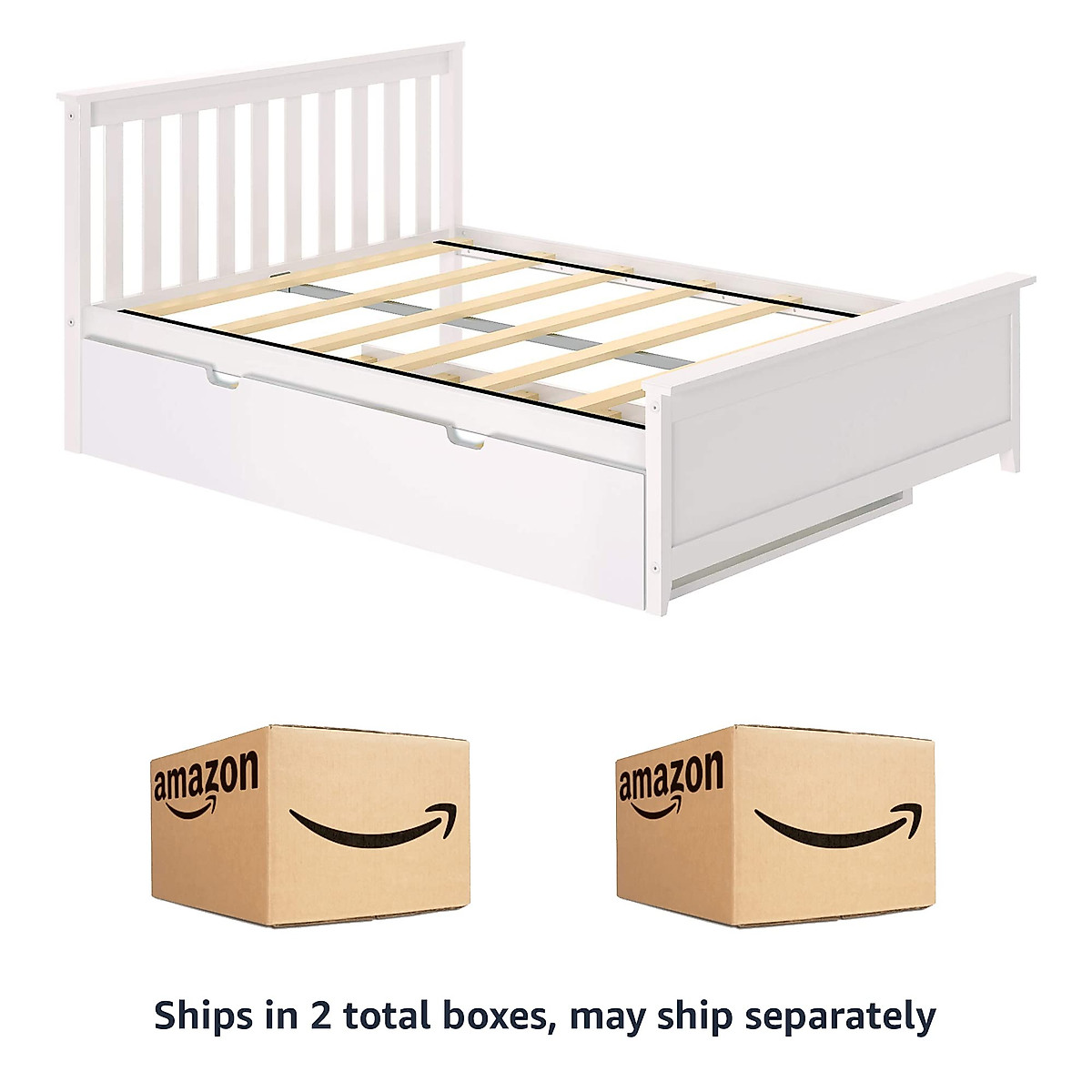 Max & Lily Full Bed, Wood Bed Frame with Headboard For Kids with Trundle, Slatted, White