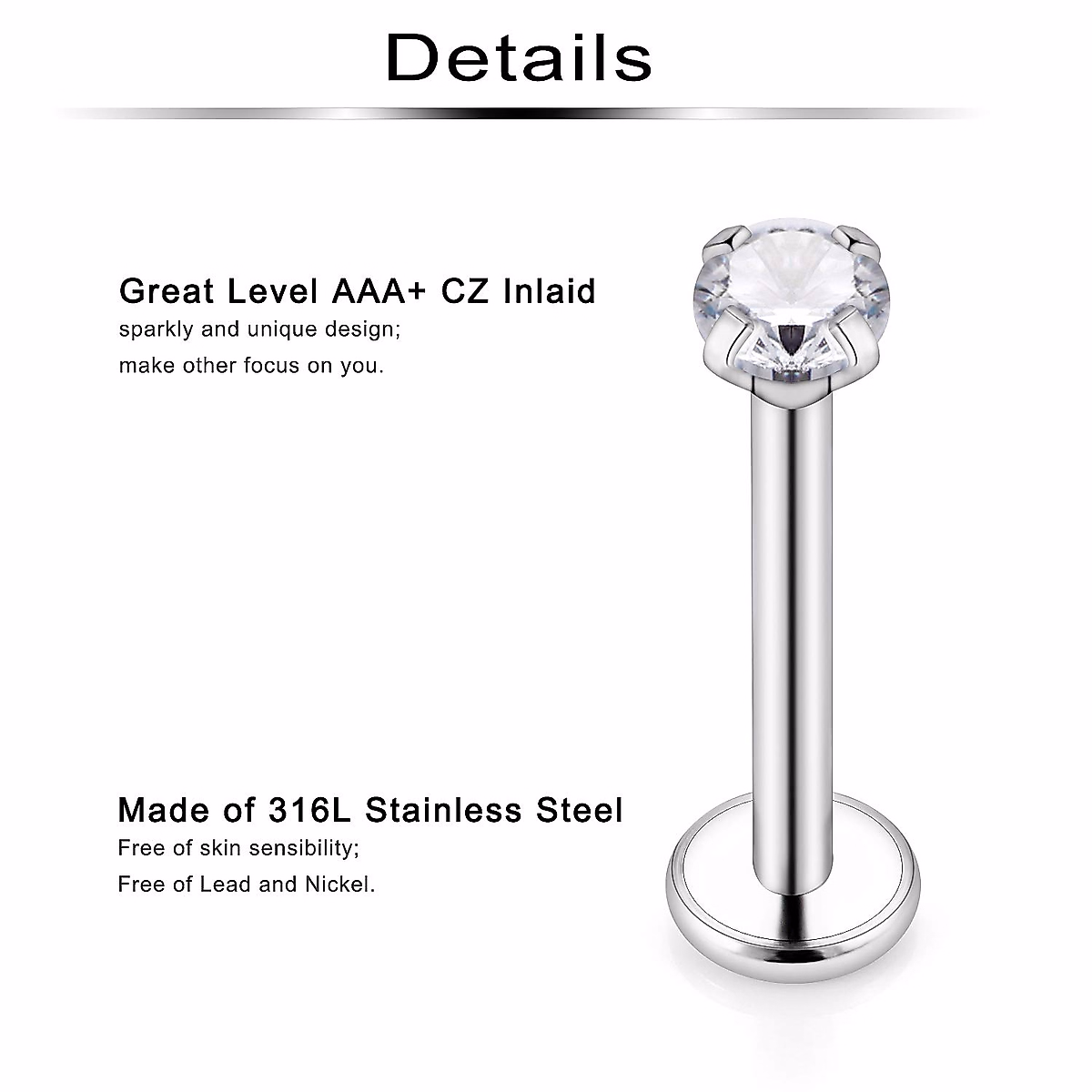 Ftovosyo 48Pcs Lip Rings 16G Surgical Steel Labret Studs Monroe Ring Piercing Jewelry for Women Men Conch Cartilage Tragus Helix Earring Barbells Retainer 8mm Silver-Tone Rose Gold Black