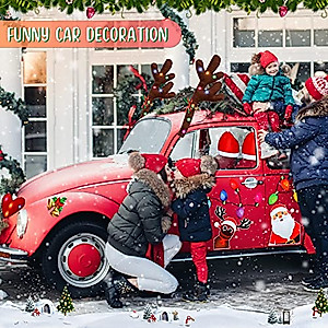 Tallew 36 Pieces Christmas Reindeer Antlers Car Decoration Kit with Light Bulb Lamp Santa Claus Reindeer Santa Hat Car Seat Headrest Cover for Car Accessories Christmas Car Decoration