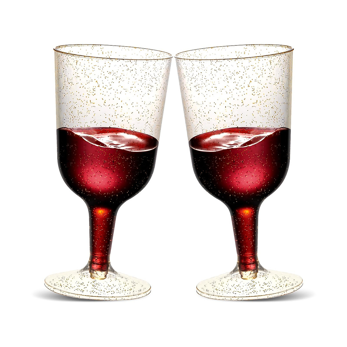 TENYASEN 30 Pack Elegant Plastic Wine Glasses for Parties, 6 Oz Gold Glitter Plastic Wine Glasses Disposable, Plastic Wine Cups for Wedding & Birthdays