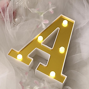 TABLECLOTHSFACTORY 6" 3D Gold Marquee Letters 5 LED Light Up Letters Warm White LED Letter Lights - A