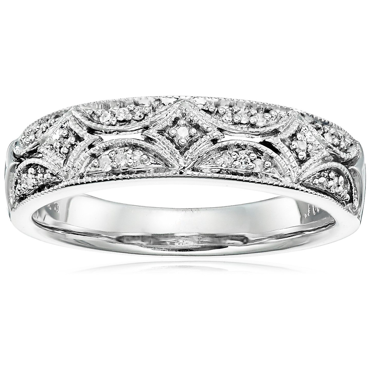 Amazon Essentials Sterling Silver Diamond Accent Band Ring, Size 8 (previously Amazon Collection)