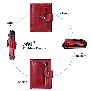 GOIACII Women Wallet RFID Blocking Leather Small Bifold Zipper Pocket Wallet Compact Card Case Purse with ID Window