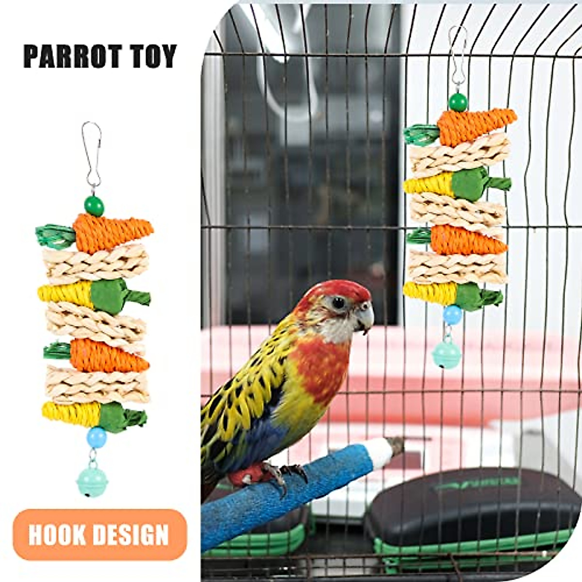 LUOZZY Bird Toys for Parakeets Funny Bird Chew Toys Wooden Natural Corn Carrot Bird Parrot Foraging Hanging Toys for Small Parrots Parakeets Conures Cockatiels