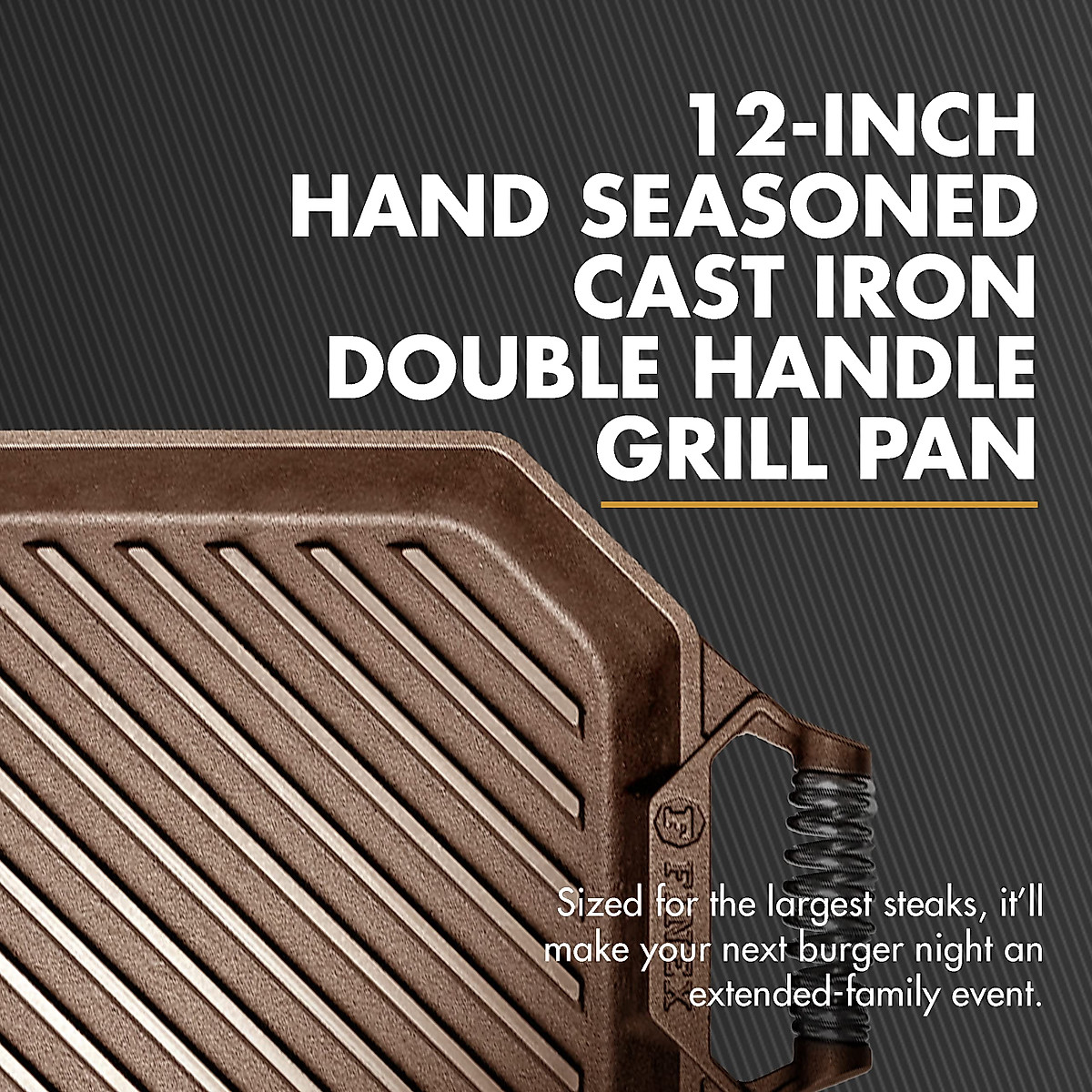 FINEX 12" Cast Iron Grill Pan, Modern Heirloom, Handcrafted in The USA, Pre-Seasoned with Organic Flaxseed Oil