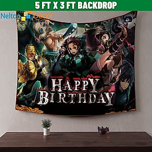 Nelton Party Supplies For D-Slayer Includes Backdrop - Cake Topper - 24 Cupcake Toppers - 20 Balloons - Table Cloth - Banner