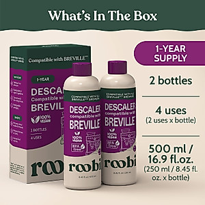 Breville Compatible Descaling Solution. Specially Formulated to Clean & Descale your Breville Machine. 2 Uses per Bottle, 2 Pack. Eco-Friendly Carbon Neutral Maintenance Kit.
