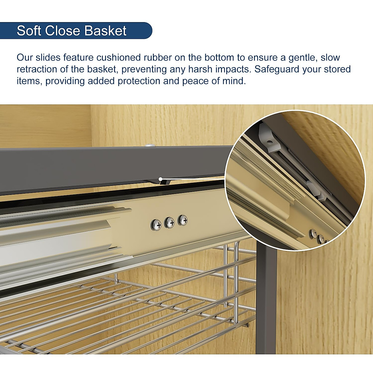 VADANIA Blind Corner Pull Out Organizer for 36" Cabinet, Left Open & Right Open Compatible, Min Opening 15", 2-Tier Pull-Out Basket, Soft Close, Bottom Mount