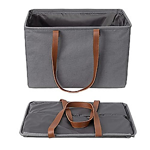 Navaris Collapsible Laundry Basket - Foldable Washing Hamper - Clothes Storage Bin with Fabric Drawstring Lid & Side Handles & Mesh Pocket - Gray