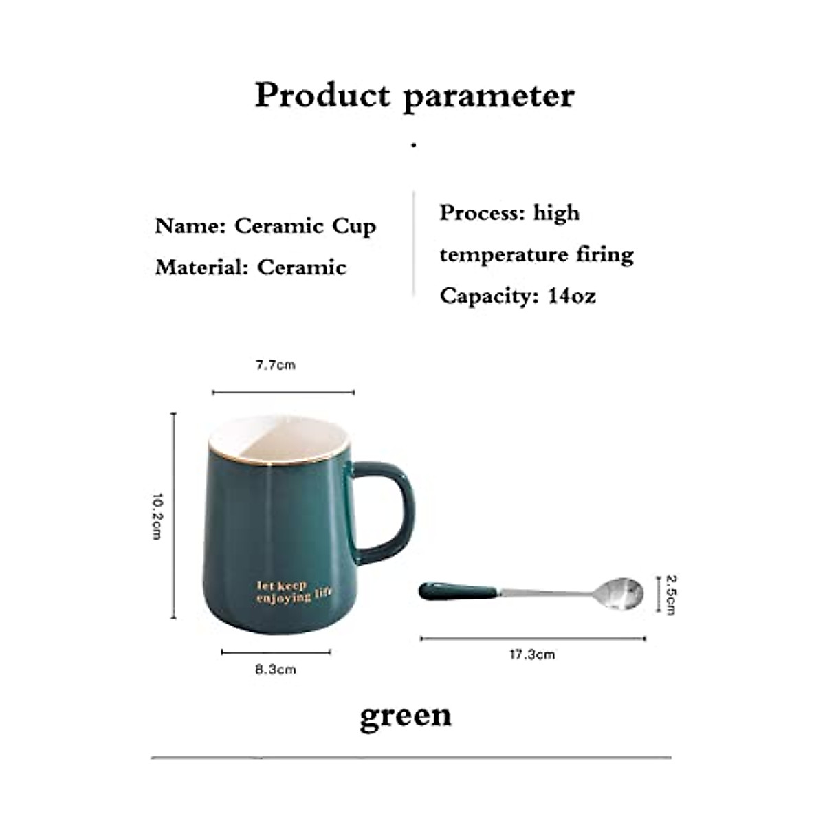 Ceramic Mug Birthday Gifts for Women China Tea Cups with Spoon Coffee Cup Suitable for Making Tea,Cold Drinks,Hot Drinks,Coffee,Etc(Green,14.5oz)