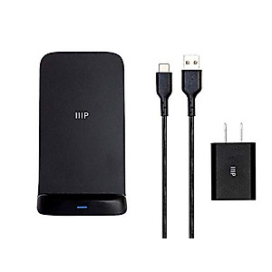 Monoprice Wireless Charger, Qi-Certified 15W Fast Charging Stand with QC3.0 AC Adapter for iPhone 12/12 Pro/11/11 Pro/XR/XS/X/8/8+/Airpods, Galaxy S21/S20/Note 10/Note 10+/S10/S10+/S9/S8