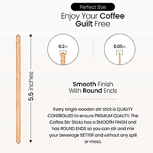 SPIXIR Coffee Stirrers Disposable Wooden Coffee Stir Sticks - Biodegradable Eco-Friendly Round-End Birchwood 5.5 Inches Large Wooden Stir Sticks - Pack of 500 Wood Stir Sticks
