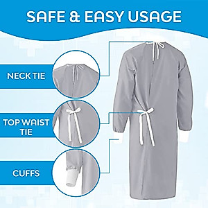 Nobles Reusable Isolation Gowns - Staff Protection for Hospital, Doctor's Office Gray Blockade Gowns - Latex-Free Fluid Resistant Isolation Gowns with Knitted Cuffs - 6-Pack