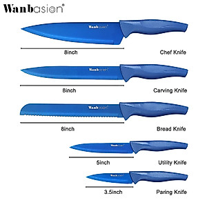 Wanbasion Navy Blue Kitchen Knives Block Set Professional, Stainless Steel Knife Set with Block, Knives Block Set with Knives Chef for Cooking