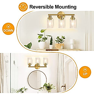 Watyo Bathroom Light Fixtures Gold Vanity Light 3 Light Wall Sconces Lighting Brushed Brass Bathroom Lights with Clear Glass Shades Bath Wall Lights Wall Lamp for Mirror Kitchen