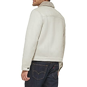 Levi's Men's Leather Classic Trucker Jacket, Cream Faux Shearling, S