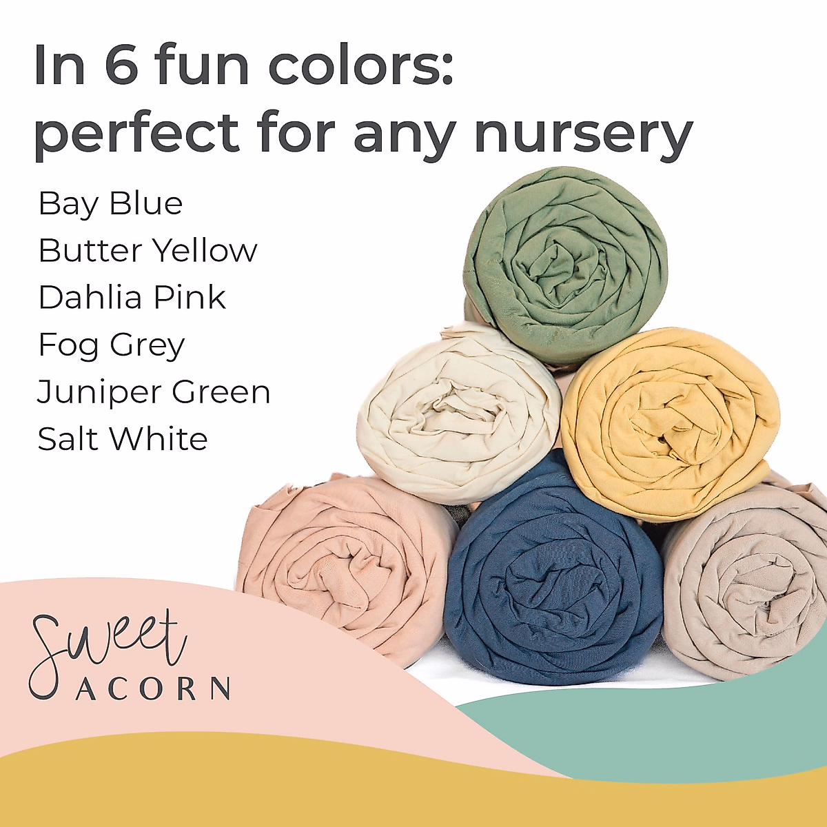 Sweet Acorn 3 Piece Toddler Bedding Sets - Organic Cotton Jersey Knit - Fits Convertible Cribs and Mattresses - 9" x 28" x 52" - Salt White