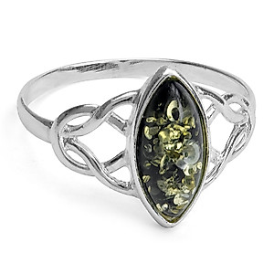 Ian and Valeri Co. Green Amber Sterling Silver Celtic Trinity Knot Ring