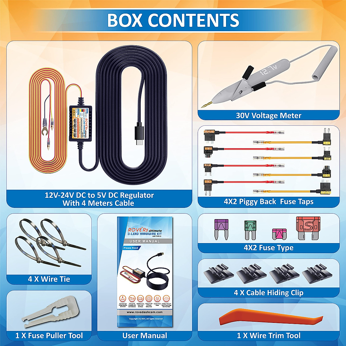 ROVE R3 Dash Cam | Hardwire Kit | 256GB Micro SD Card