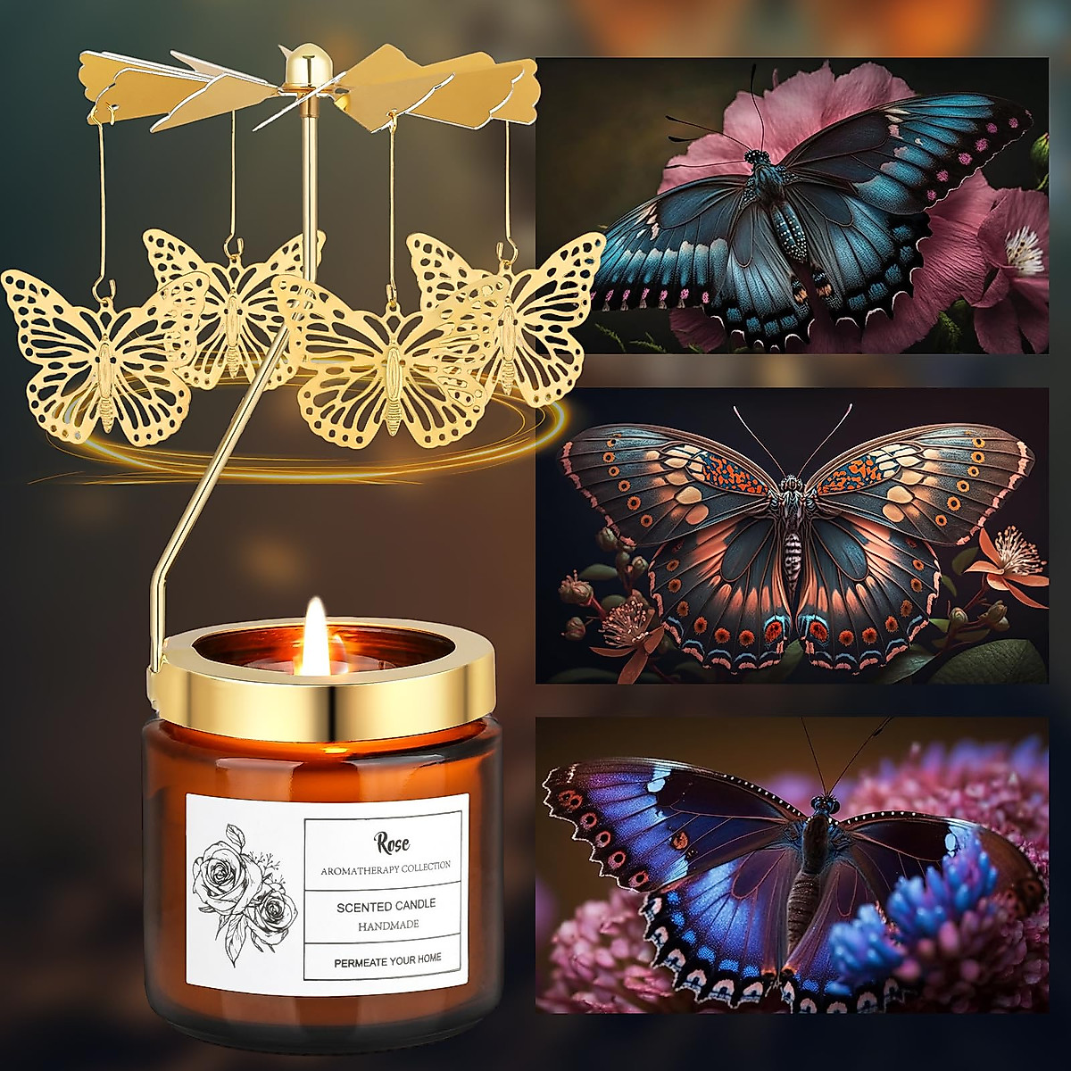 Unique Birthday Gifts for Women,Valentines Day Candles Gifts for Women,Rotatable Scented Candle Gift for Anniversary,Mothers Day Gifts from Daughter Son Sister (Butterfly)