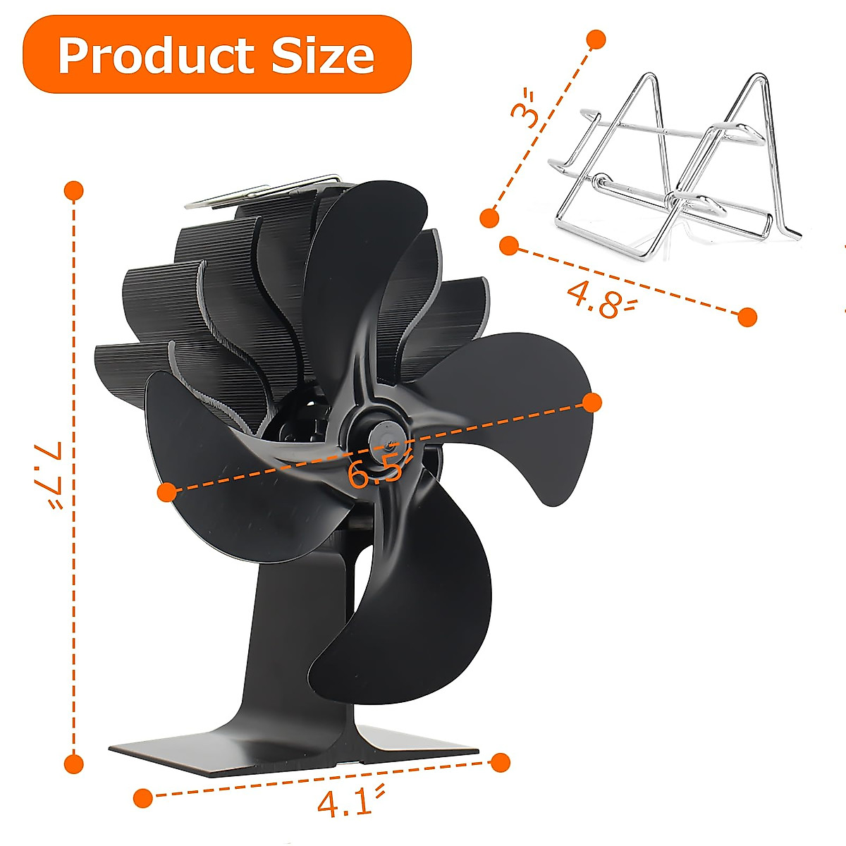 Wood Stove Fan, 4 Blade Heat Powered Fireplace Fan with Magnetic Thermometer，Stove Eco Fans for Wood Log Burner, Stove Heater Fans with Bracket Fixed on Wood Stove Accessories for Home Camping