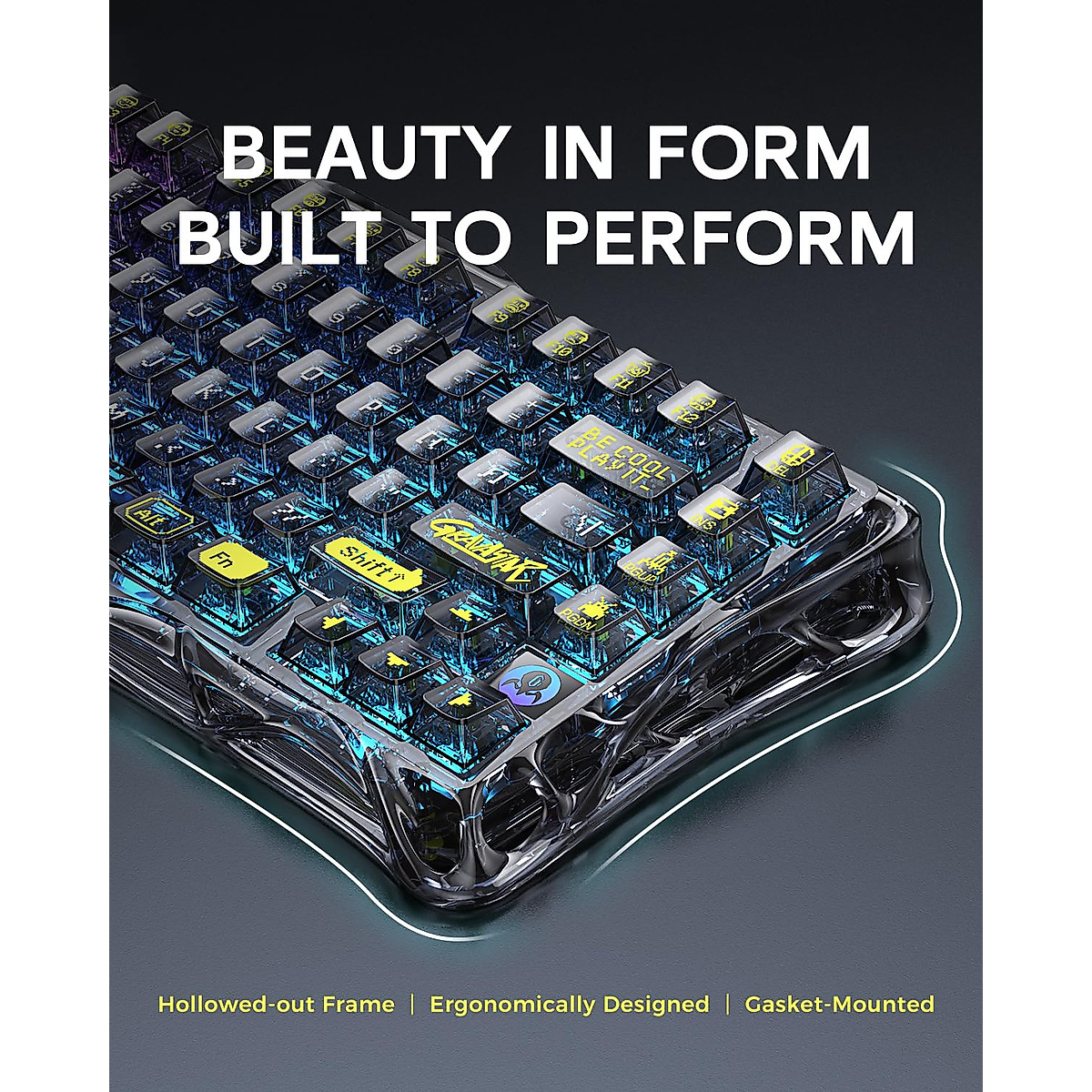 GravaStar Mercury K1 Lite 75% Mechanical Keyboard, Gasket Hot Swappable Gaming Keyboard, Pre-lubed Linear Switches, RGB Backlit Wireless Keyboard - Transparent Black