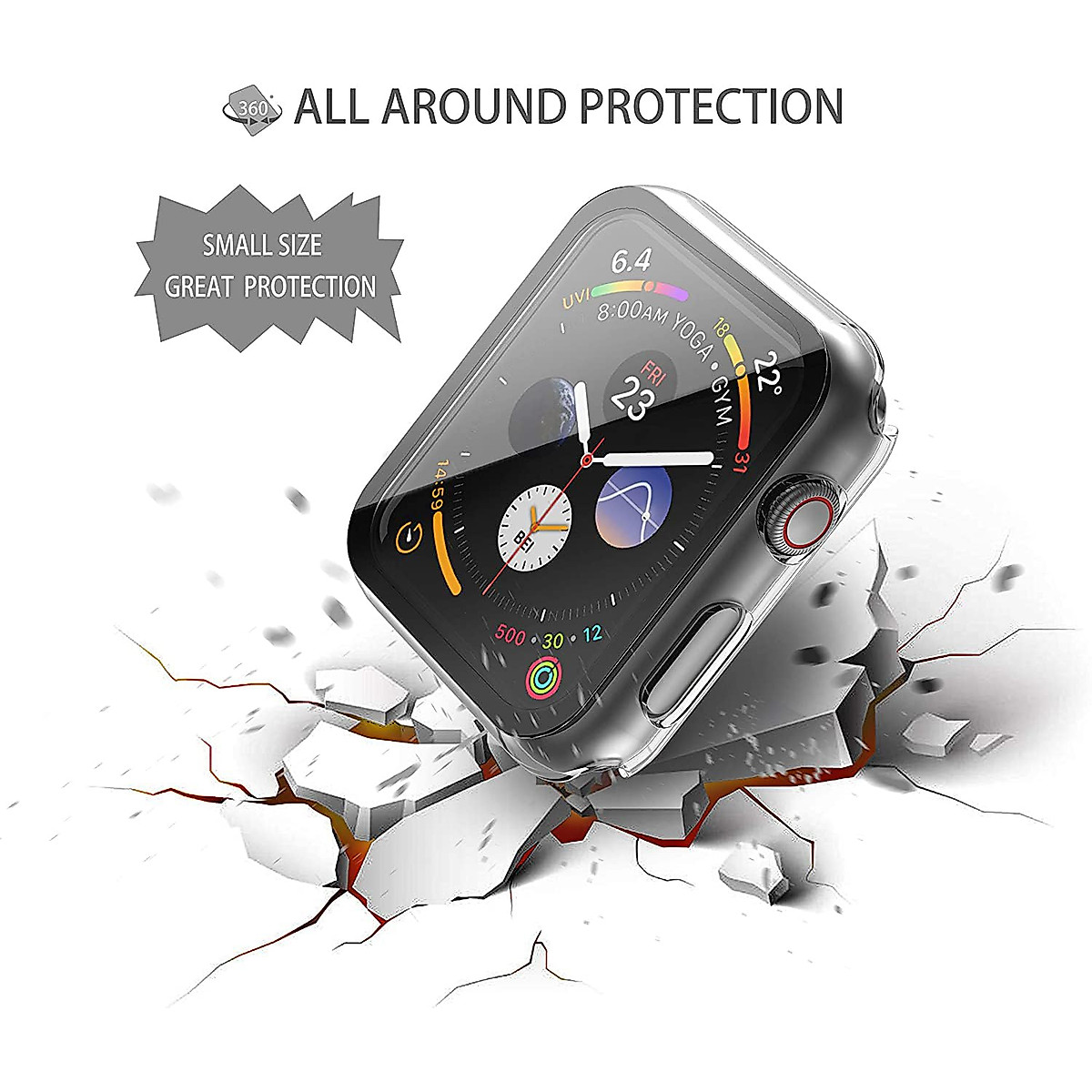 Misxi 2 Pack Hard PC Case with Tempered Glass Screen Protector Compatible with Apple Watch Series 4 Series 5 Series 6 SE 44mm, Scratch Resistant Overall Protective Cover for iWatch, Clear