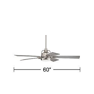 Casa Vieja 60" Lemans Modern Industrial Indoor Ceiling Fan with Dimmable LED Light Remote Control Brushed Nickel Gray Oak Opal Etched Glass for Living Kitchen Bedroom Family Dining Room
