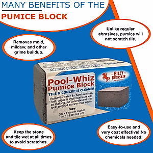 Pool-Whiz Pumice Block Pool Tile & Concrete Cleaner Pumice Stone for Cleaning Pools Spas & Water Features Pool & Spa Cleaner Pumice Block for Rust, Stains Build Up by Billy Buckskin Co. Pack of 2