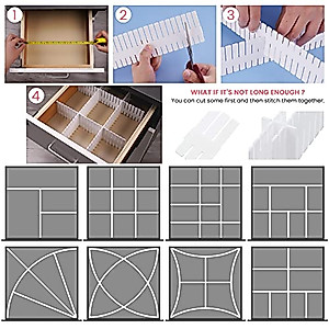 NiHome 8PCS Adjustable Drawer Divider Set, 12.6"x2.75" Flexible Plastic Drawer Organizer Grid for Socks, Underwear, Makeup, Stationary Storage, Home Kitchen Bedroom Dresser Office Desk (White)