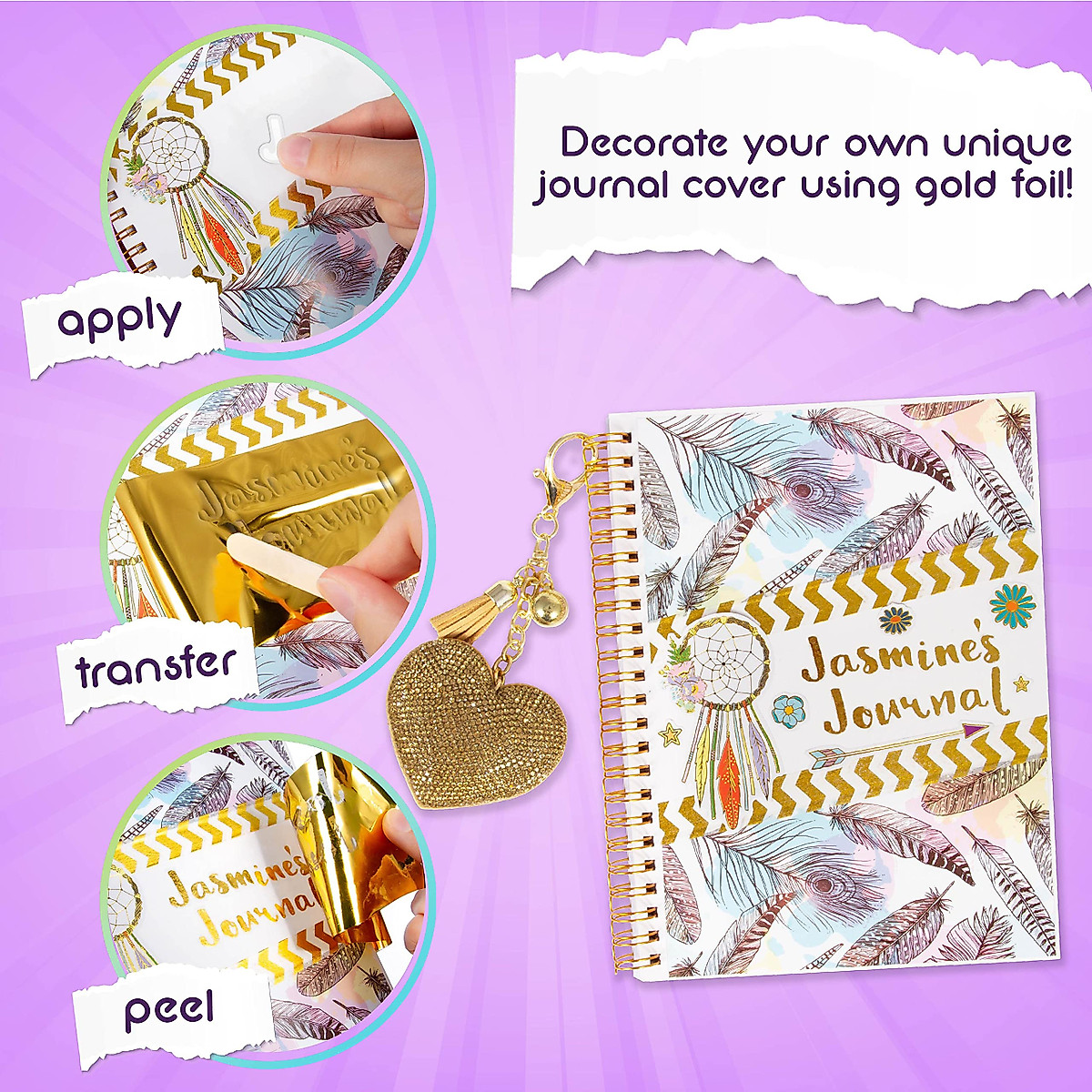Good Vibes Journal DIY Set by Craft Vibes Only – Personalized Diary - Custom Journals for Girls - Creative Writing Scrapbook Kit - Customize Your Notebook - Pen Included! - Ages 8 & Up